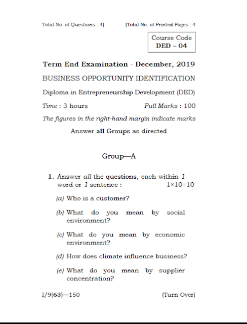 OSPU DED Business Opportunity Identification Dec 2019 Question Paper ...