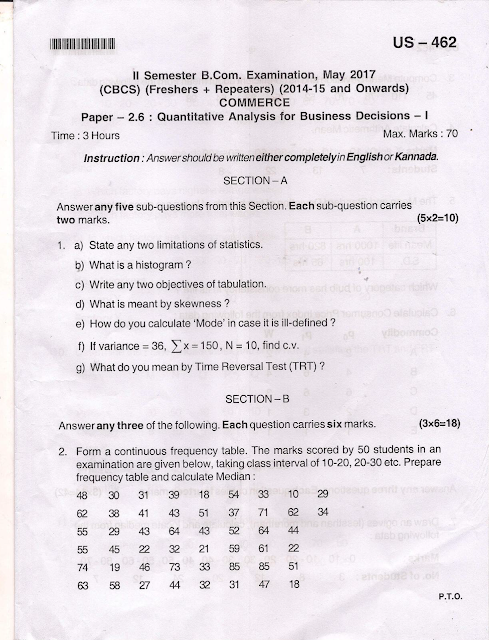 Bangalore University B.Com.COMMERCE PAPER-2.6 QUANTITATIVE ANALYSIS FOR ...