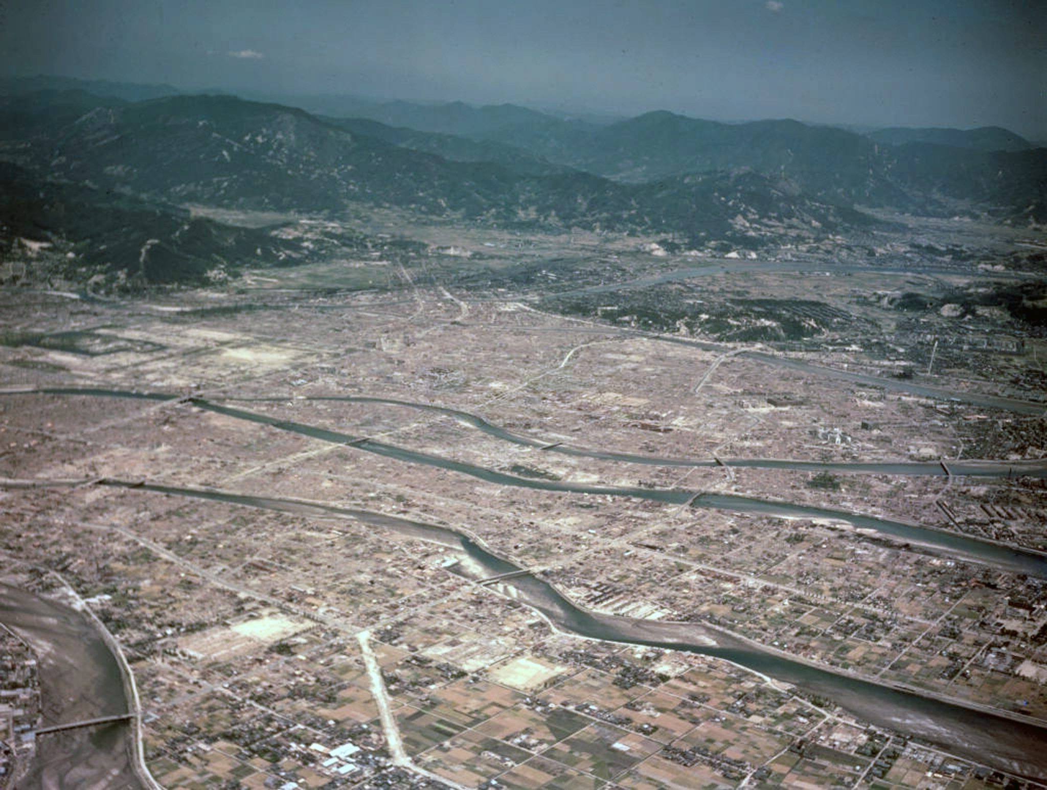 World War II in Color: Aerial view of Hiroshima Bomb Damage