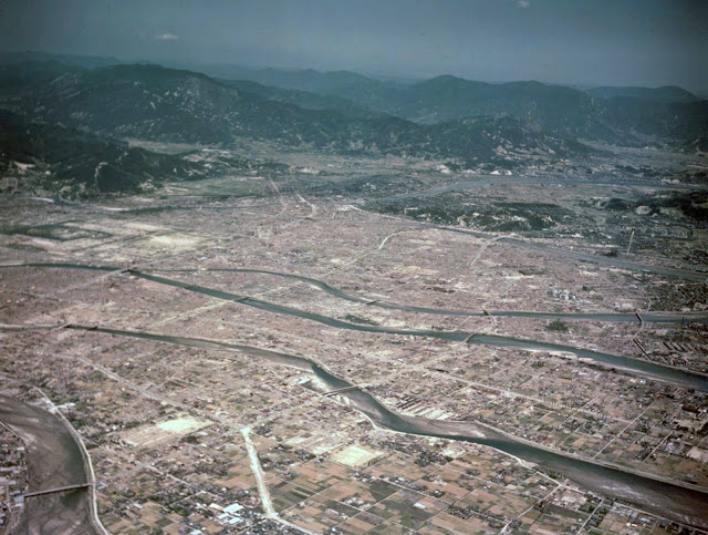 World War II in Color: Aerial view of Hiroshima Bomb Damage