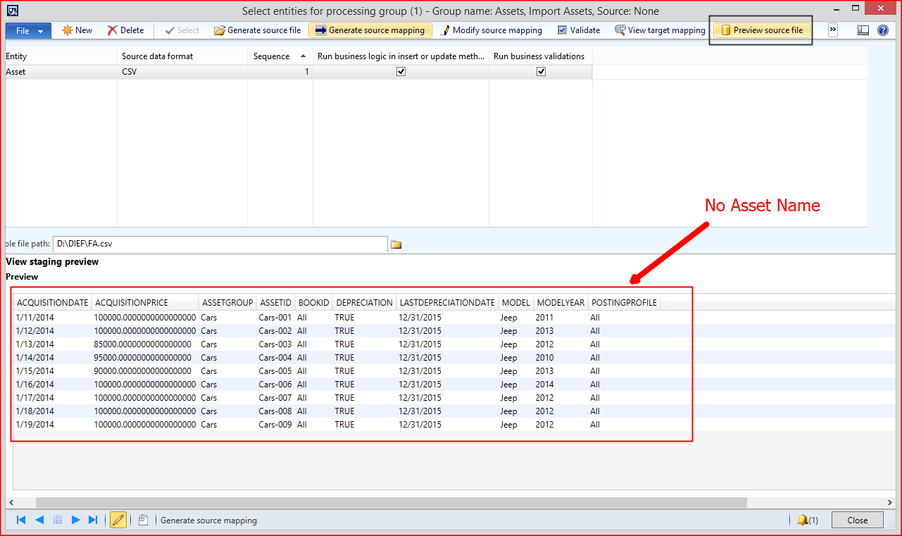 Dynamics Ax Tips Import Assets Using Data Import Framework Ax 2012 R3
