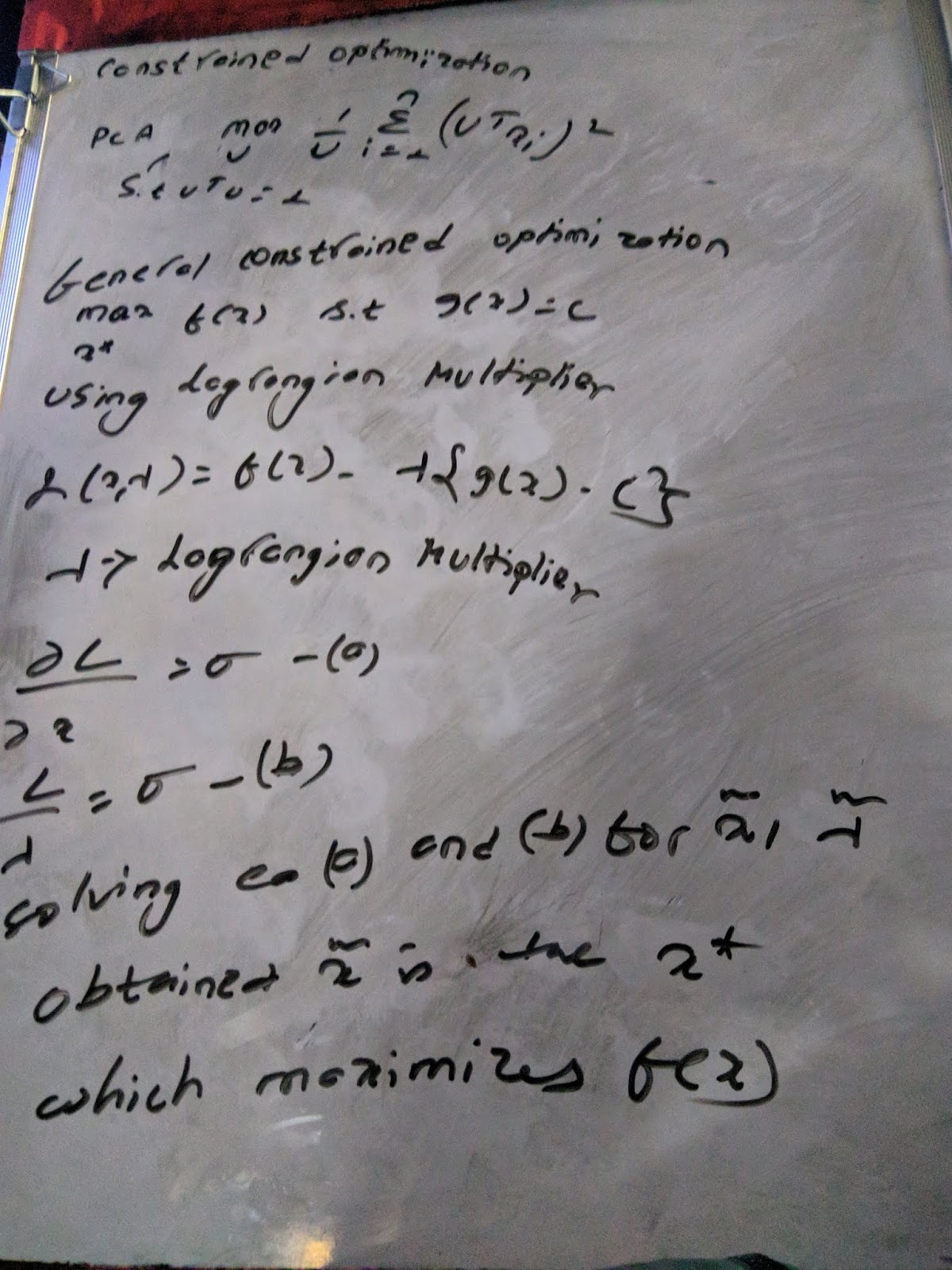 PCA contstrained Optimization using Lagrangian Multiplier