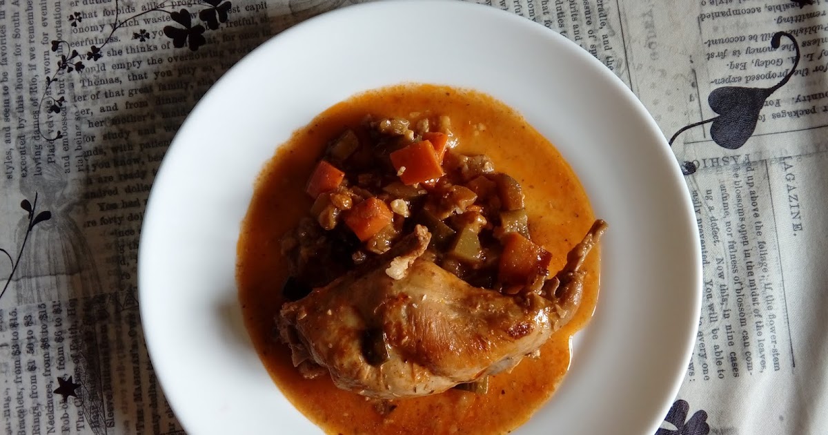 Muslos de conejo con verduras y nueces