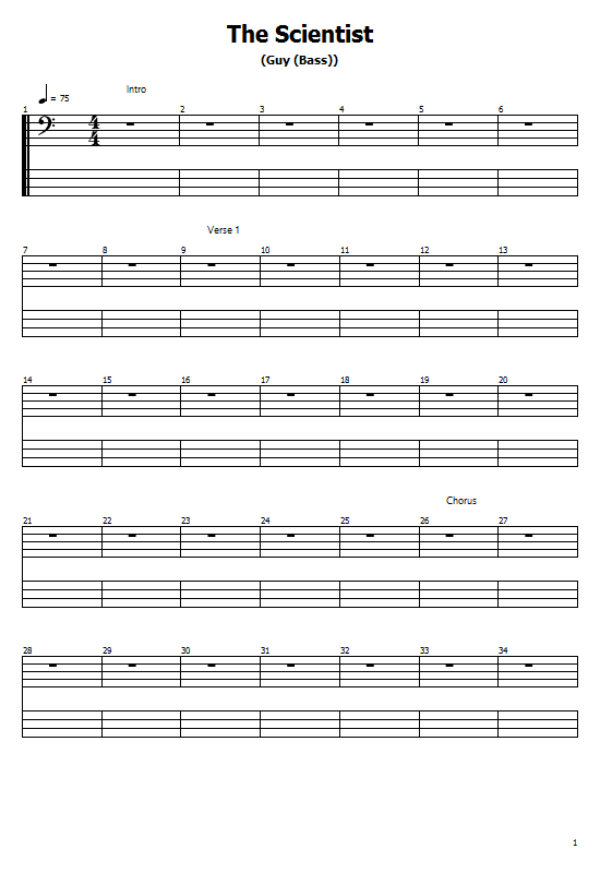 The Scientist By Coldplay Guitar Lead Sheet Guitar