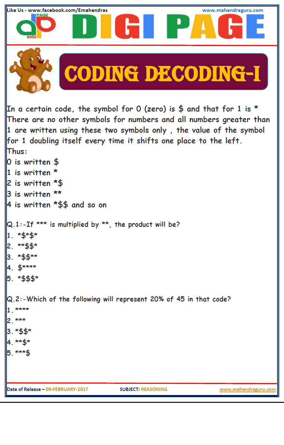 DP | CODING DECODING | 9 - FEB - 17