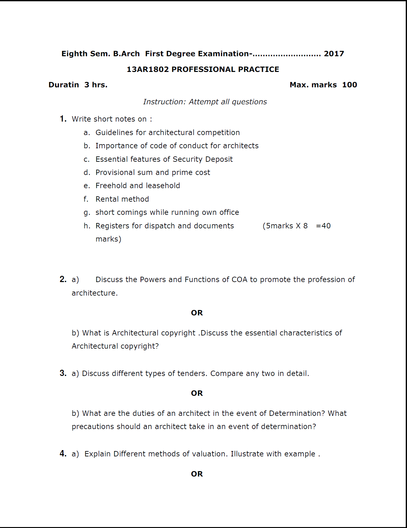 Kerala University B.Arch Professional Practice 2017 Question Paper ...