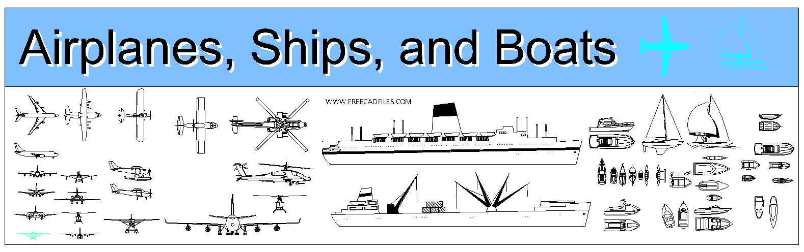 Airplanes, Ships, and Boats DWG 2d blocks