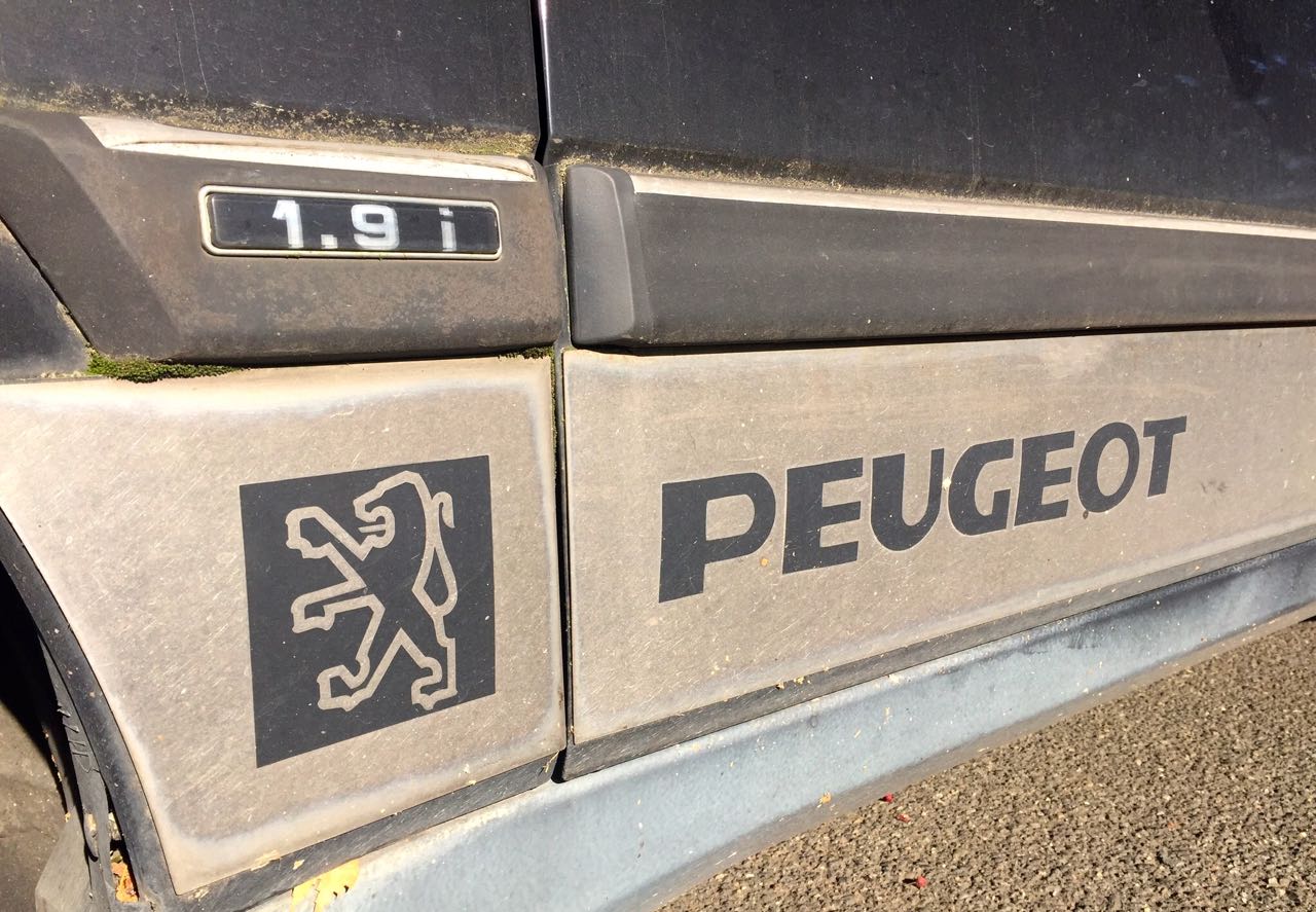 OLD PARKED CARS.: 1989 Peugeot 405.