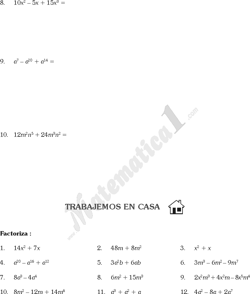 FACTOR COMÚN MONOMIO Y POLINOMIO DIFERENCIA DE CUADRADOS EJERCICIOS DE ... FACTOR COMÚN MONOMIO Y POLINOMIO DIFERENCIA DE CUADRADOS EJERCICIOS DE ...