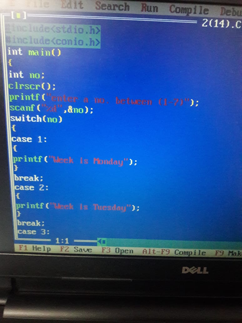 C Program To Print Days Of A Week Using Switch Statement