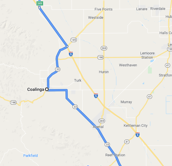 California State Route 33 and legacy of US Route 399 on the Maricopa ...