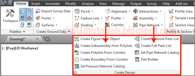 Using the Ribbon Tab - AutoCAD Civil 3D Tutorials