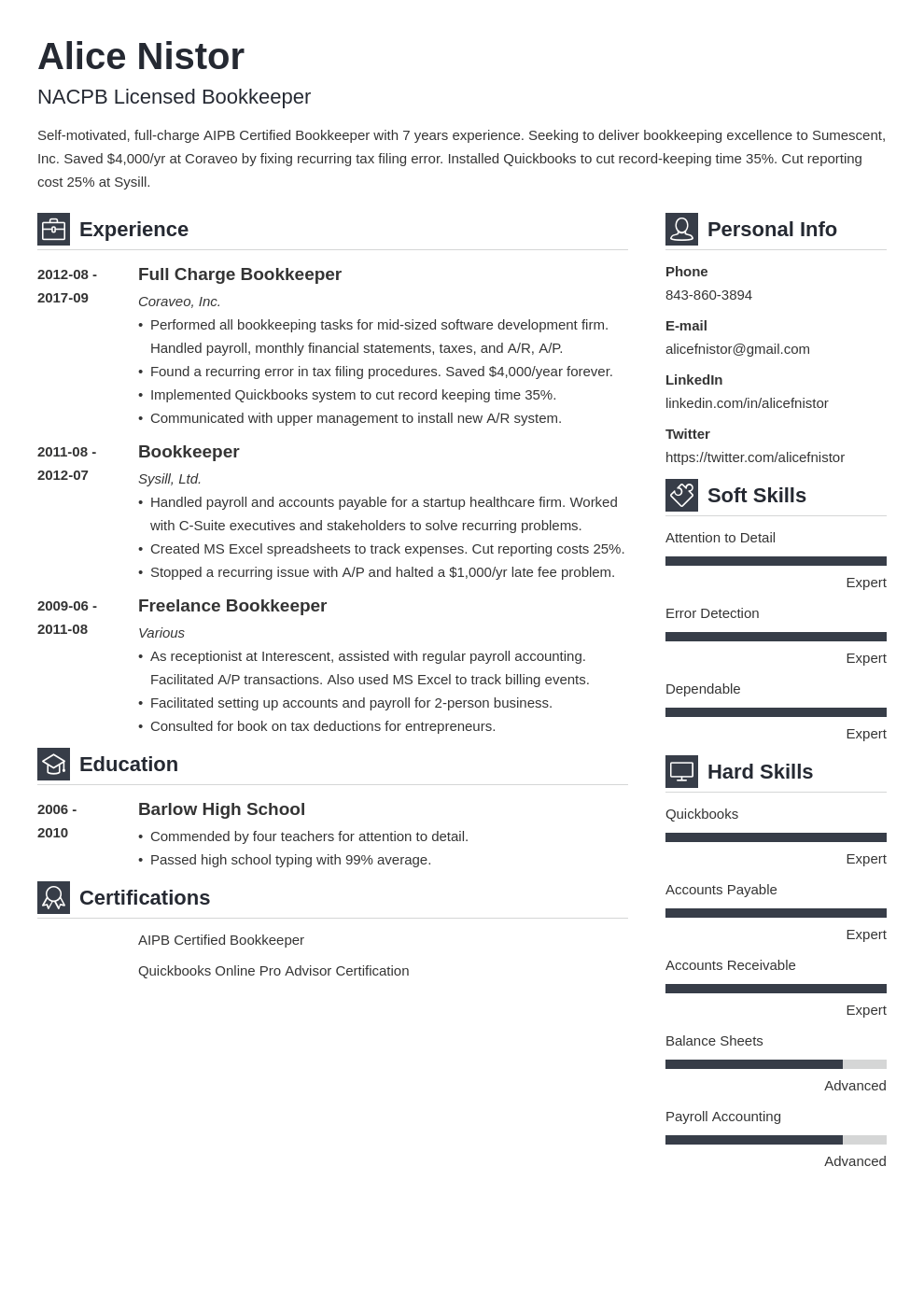 Bookkeeping Resume Template ~ Resume Letter