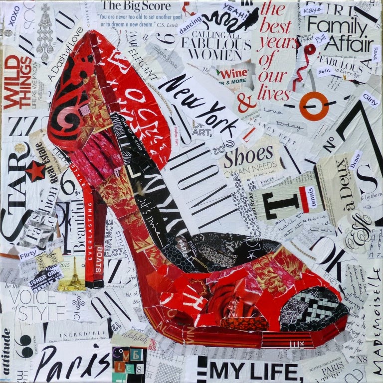 Nancy Standlee Fine Art: My Life: Yeah! Torn Paper Collage, High Heel ...