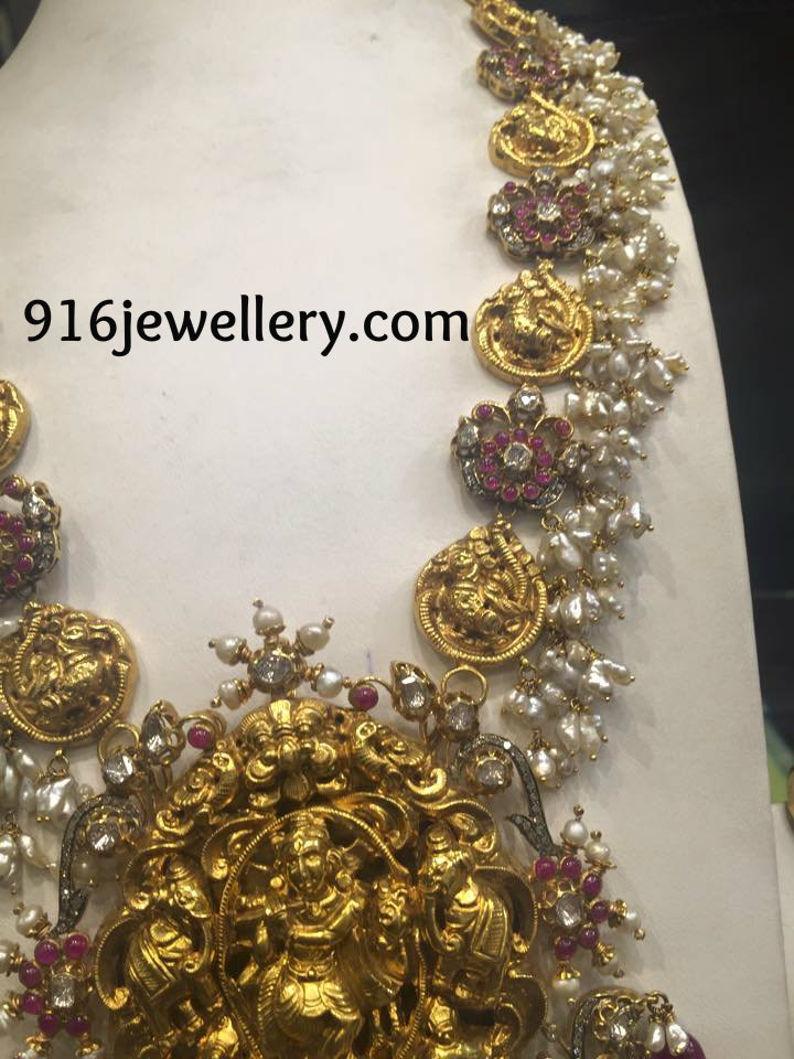 Marvelous Sri Krishna Haram With Ruby Stone & pearls | SUDHAKAR GOLD WORKS