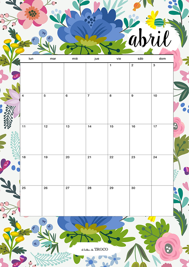 el taller de TROCO: Calendario Abril´16