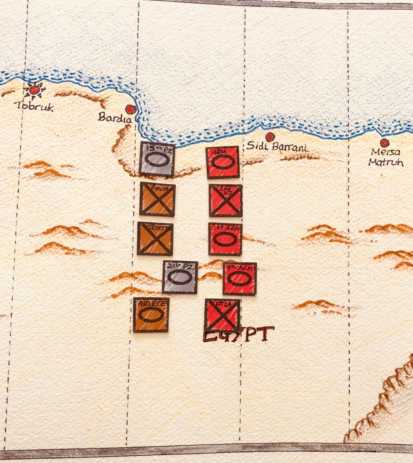 Grid based wargaming - but not always: WW2 Western Desert - campaign turn 3