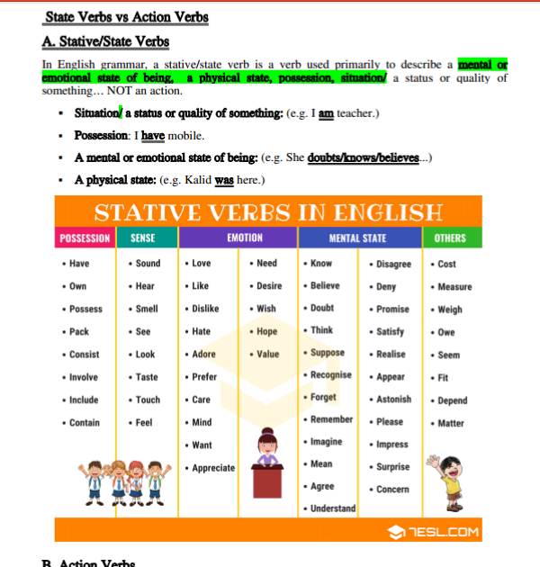 English Handout: On State Verbs: For Grades 9-12 Students by Million ...