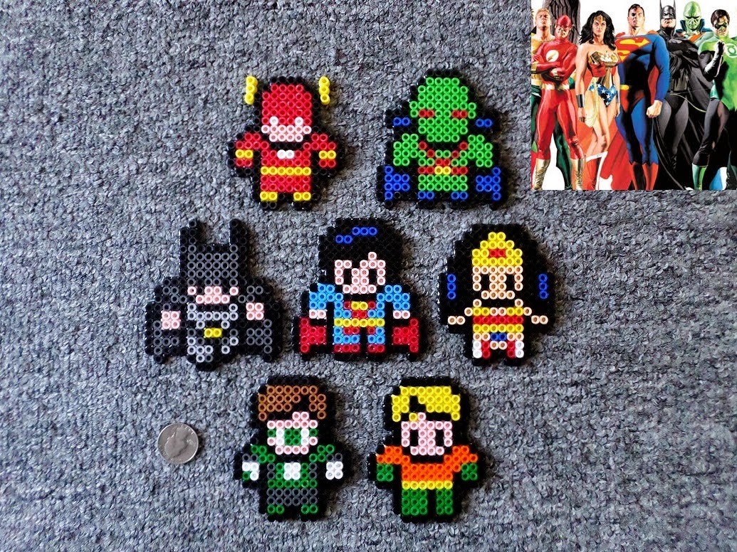 Long Black Fingers : The Galaxy Trio & The Justice League Perler Beads