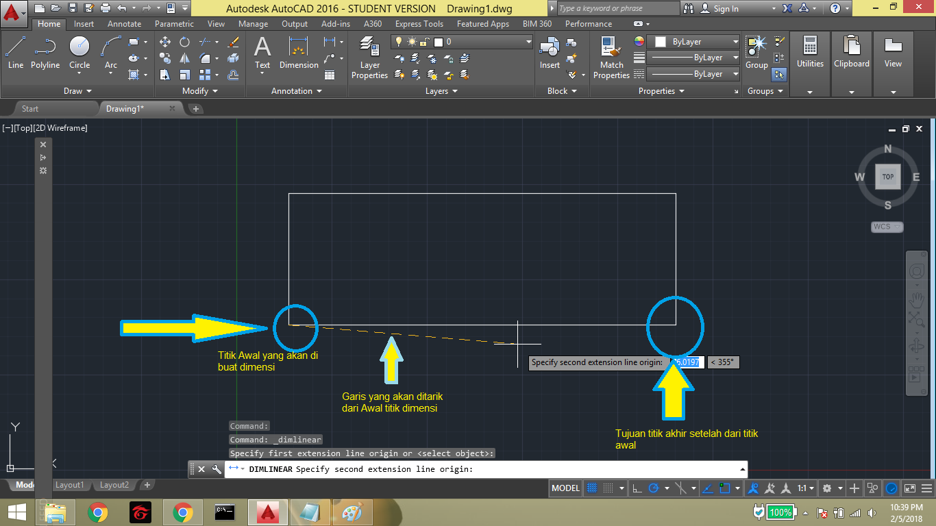 Cara memberikan dimensi linear pada object gambar autocad 2016