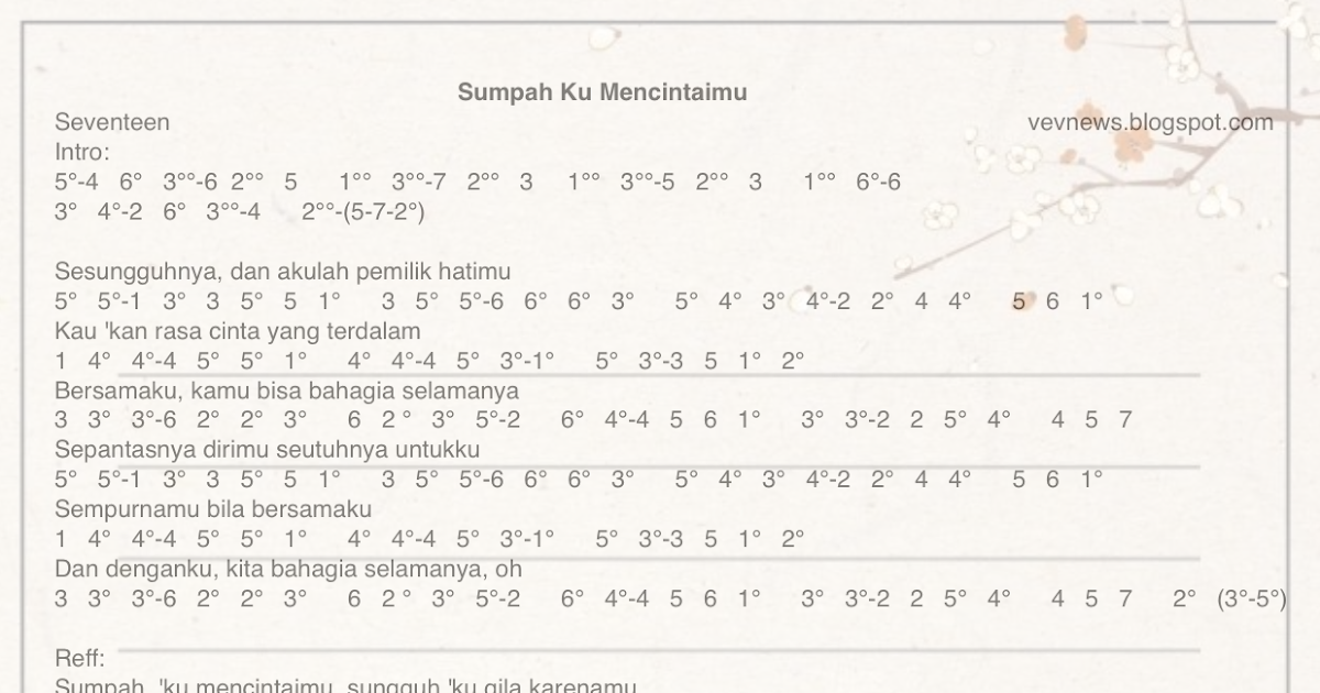 Not Angka Kalimba Sumpah Ku Mencintaimu Seventeen - Kumpulan Not Lagu