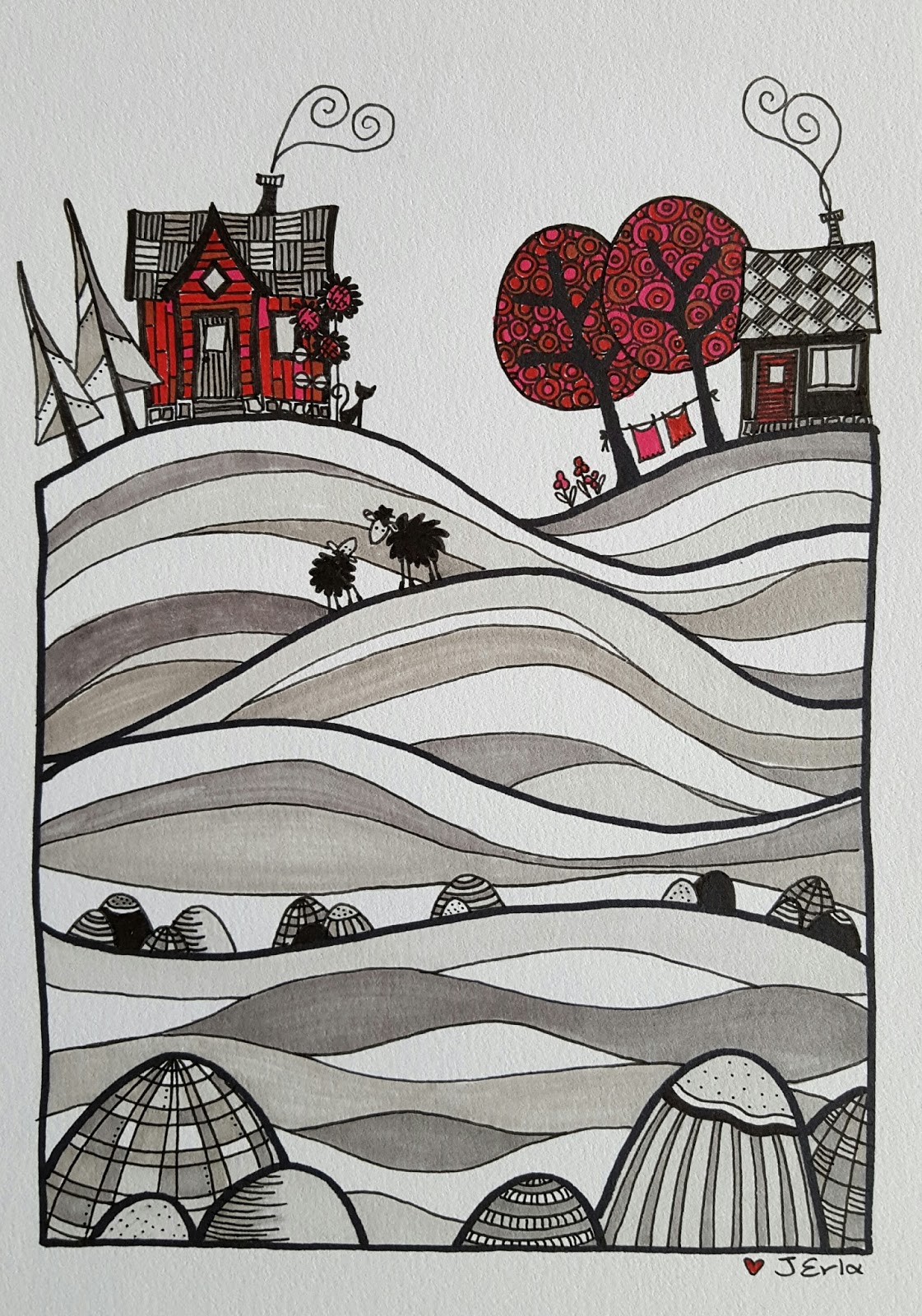 Kreativt i Tjärnbacken: Nya tuschteckningar