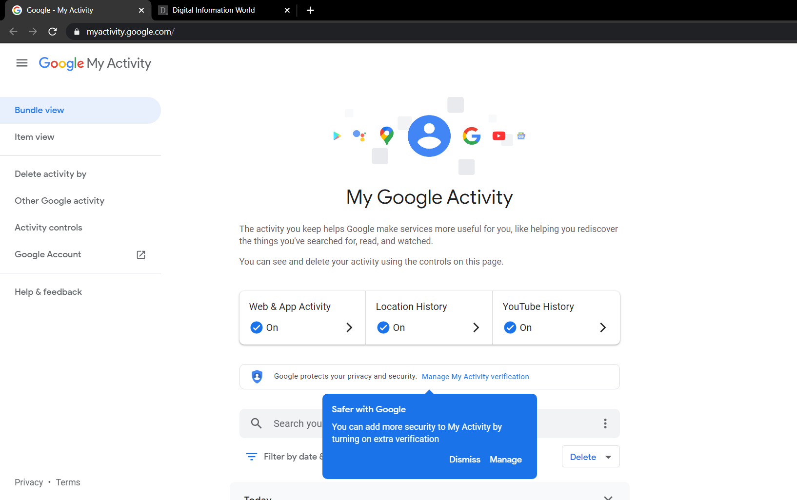 Your 'My Activity' usage history can now be protected with the help of ...
