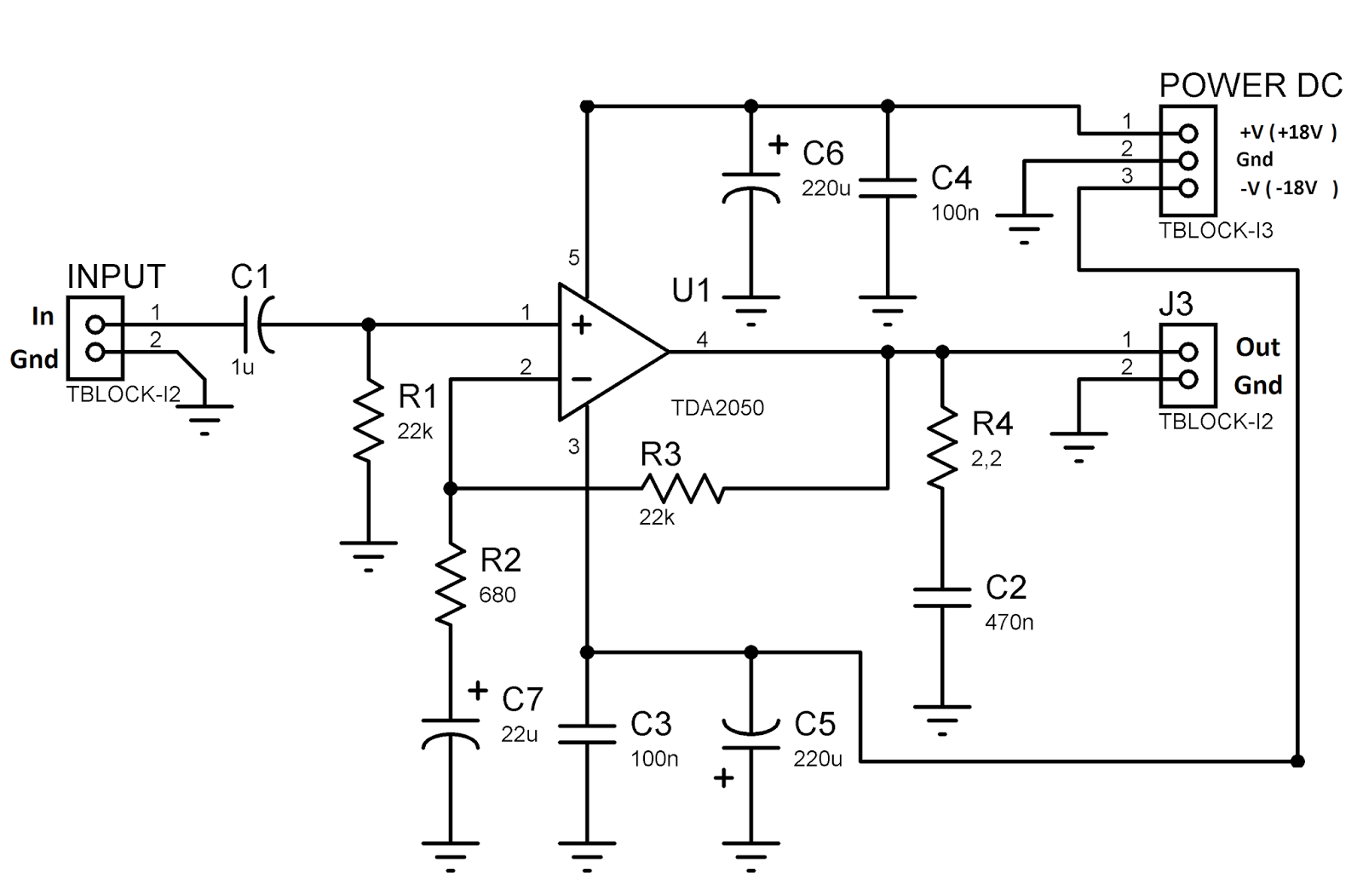 Merakit rangkaian elektronika: Merangkai TDA2050