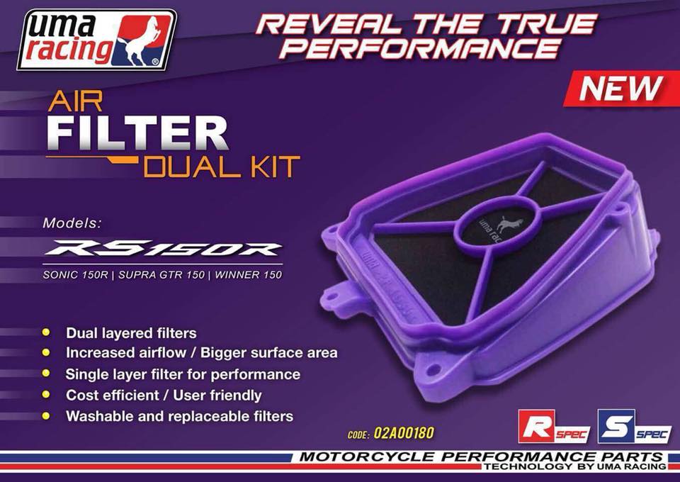 UMA RACING Air Filter Dual Kit Foam Honda RS150 / Sonic 150 / Supra ...