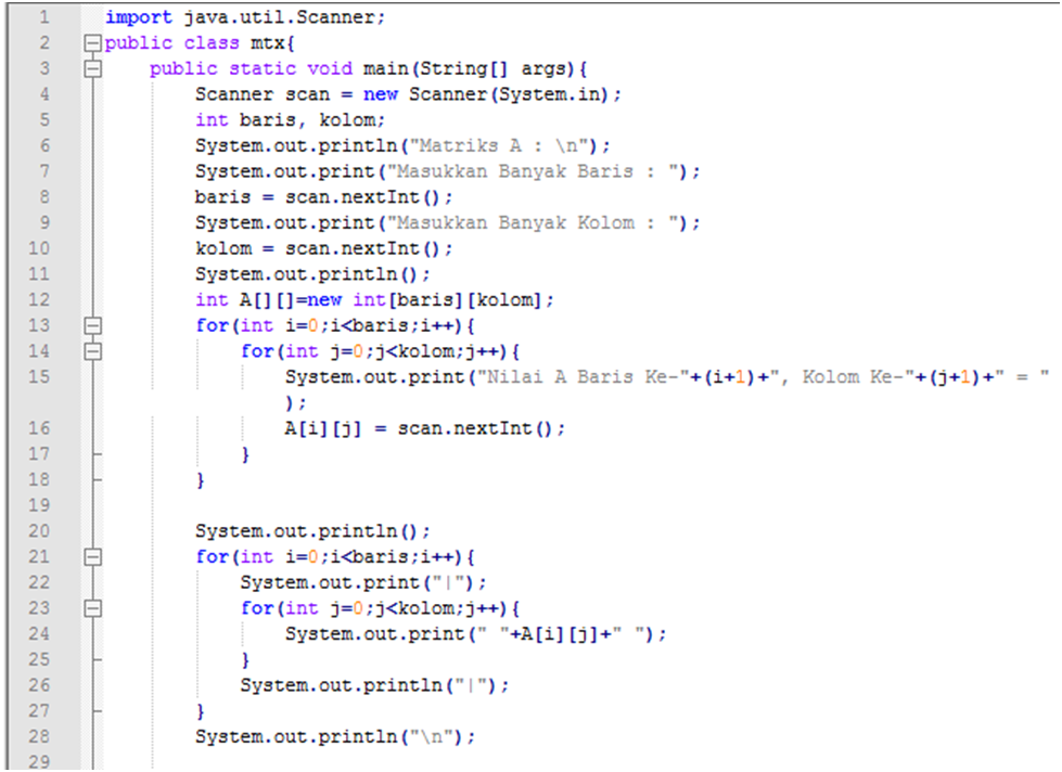 Nemure no King: Program Matriks dengan Java