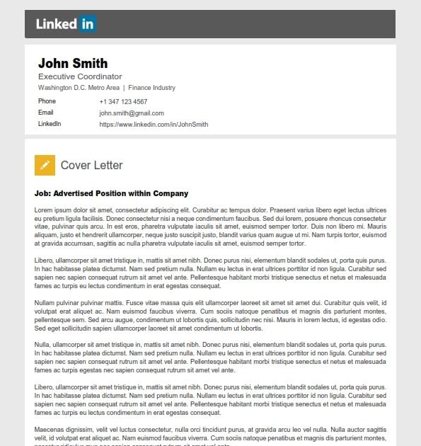 Linkedin Cover Letter Template ~ Resume Letter