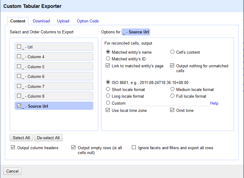 Display HTML content from a URL within OpenRefine using IFRAMES