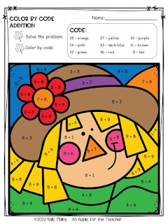 An Apple For The Teacher: Fall Color By Number Worksheets