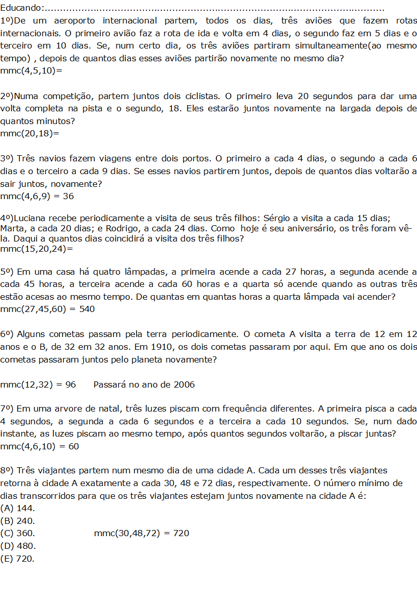 PROBLEMAS MMC ~ Atividade infantil