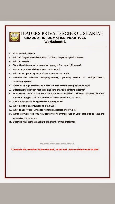 IP Worksheet Class XI LPS IP Worksheet Class XI LPS