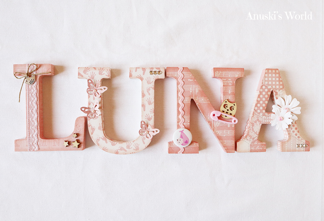 Letras de madera decoradas para Luna