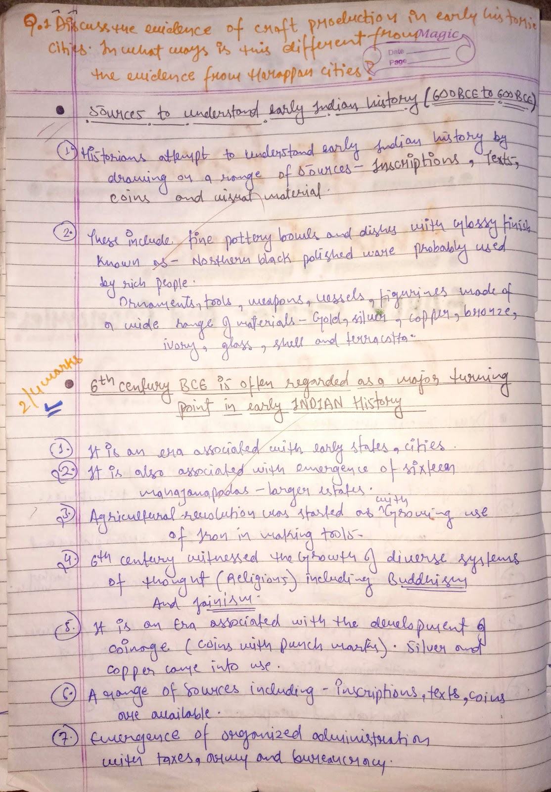 Handwritten notes of Kings, Farmers and Towns- History - Class 12th ...