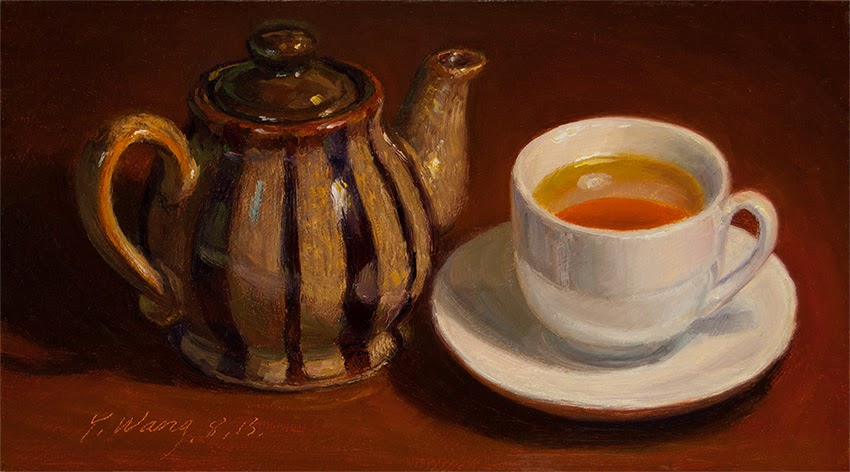 Wang Fine Art: teapot with a cup of tea, a painting a day, daily ...