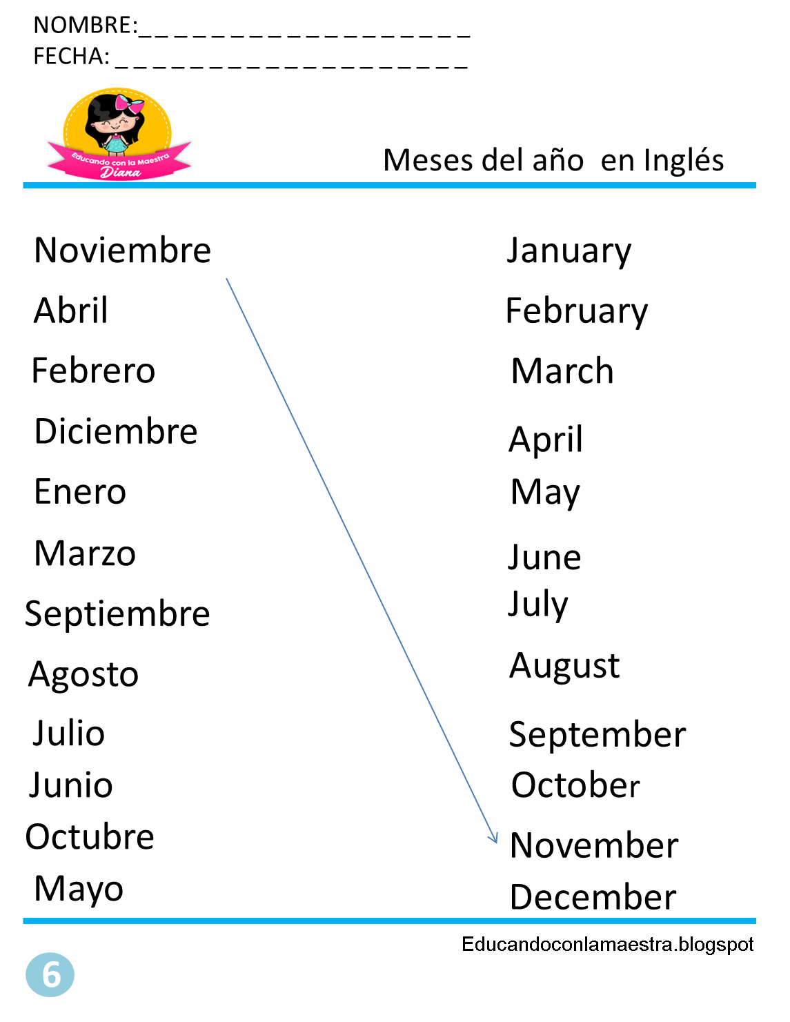 Educando con la Maestra: Dias de las semana y Meses en Ingles/ fichas ...