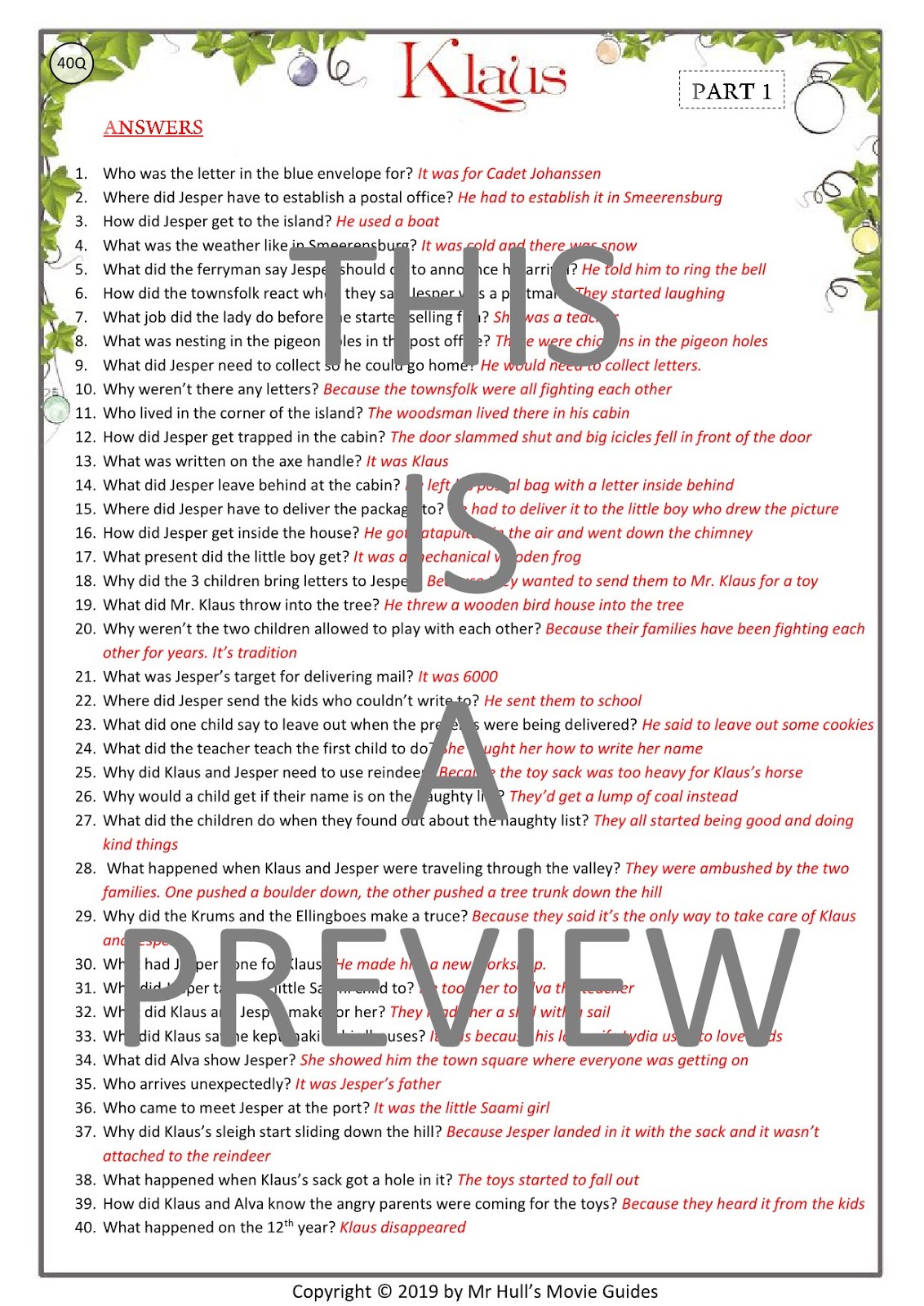 Klaus Movie Guide + Activities - Answer Key included ~ Movie Guides and ...