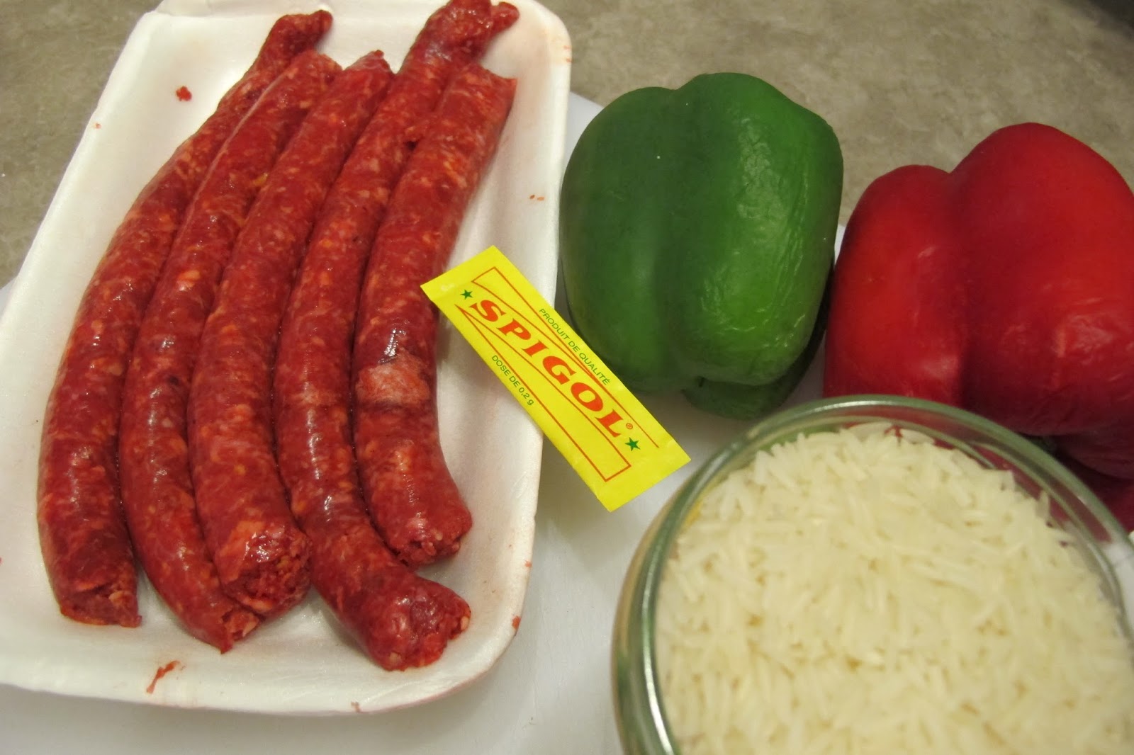 Riz aux merguez et poivrons