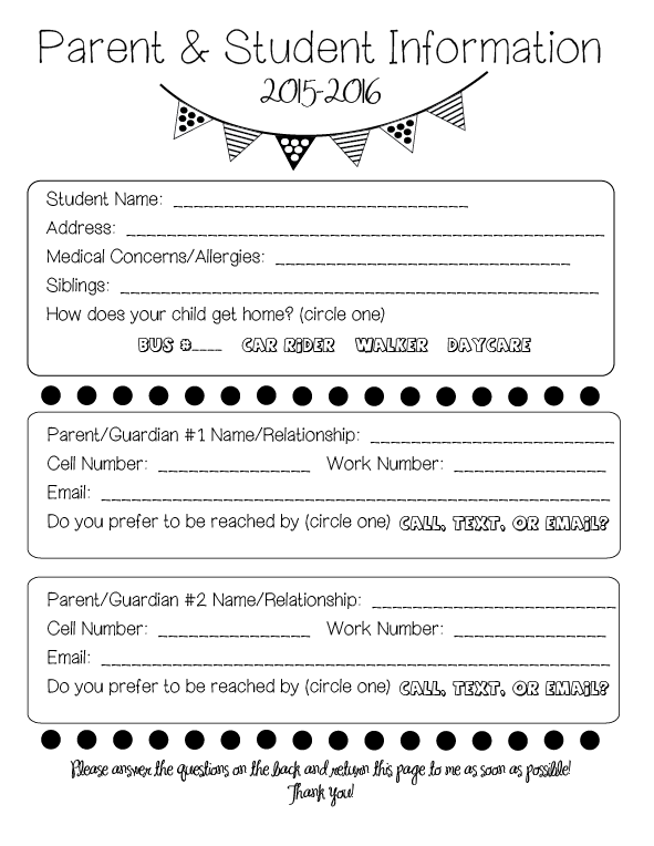 Life As I Know It...: Back to School Parent Info Packet! **FREEBIE**
