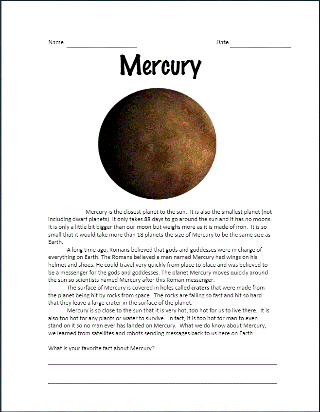Mercury Worksheet