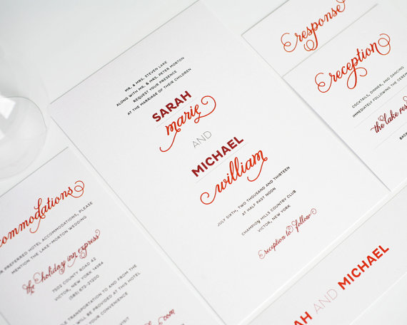 Modern Wedding Invitation in Red and White - Unxia