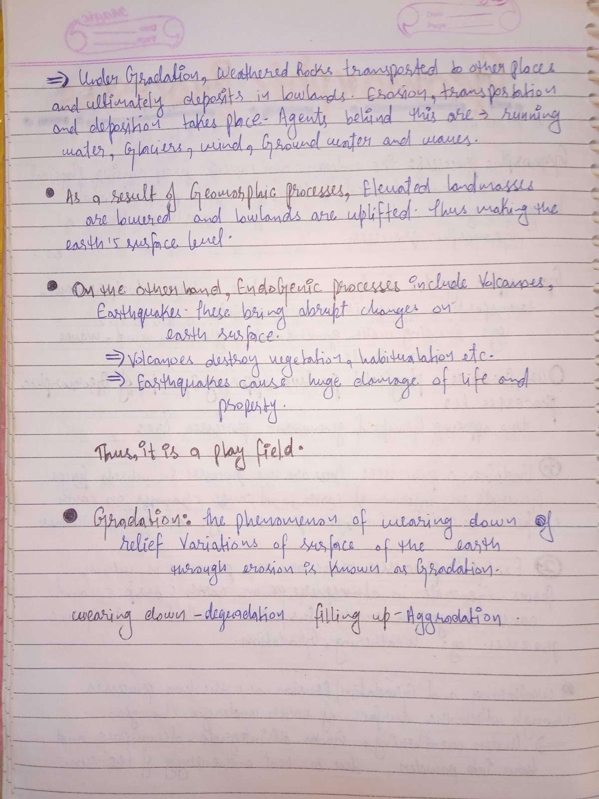 Handwritten Notes of GEOMORPHIC PROCESSES - Geography - Class 11th ...