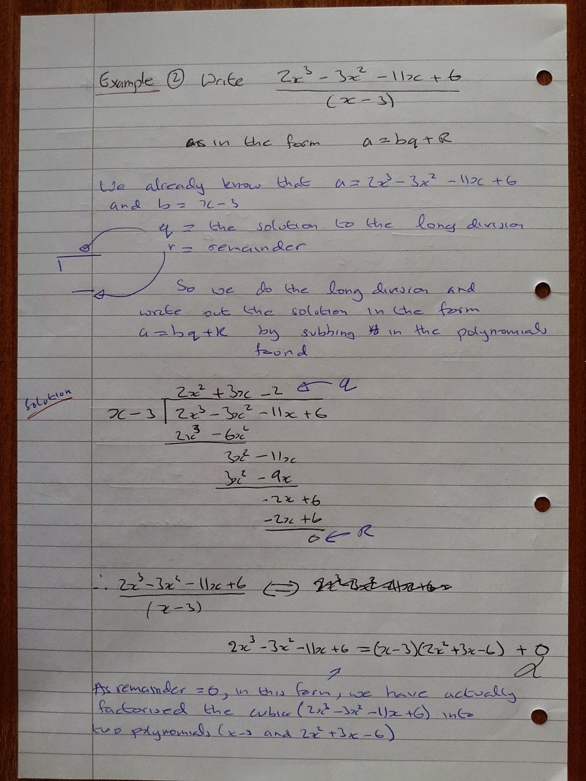 A Level Maths Notes: AS Polynomials: Division theorem Part 2