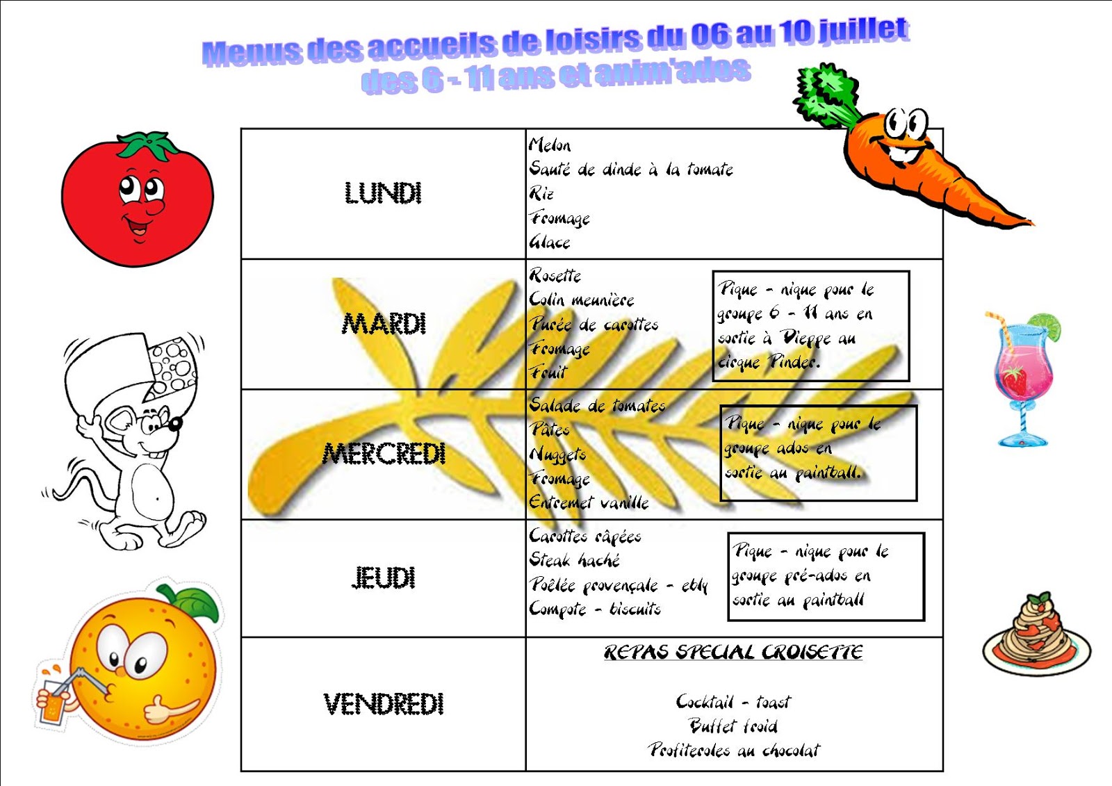 Le centre de loisirs d'YERVILLE: Menus des 6-11 ans et anim'ados du 06 ...