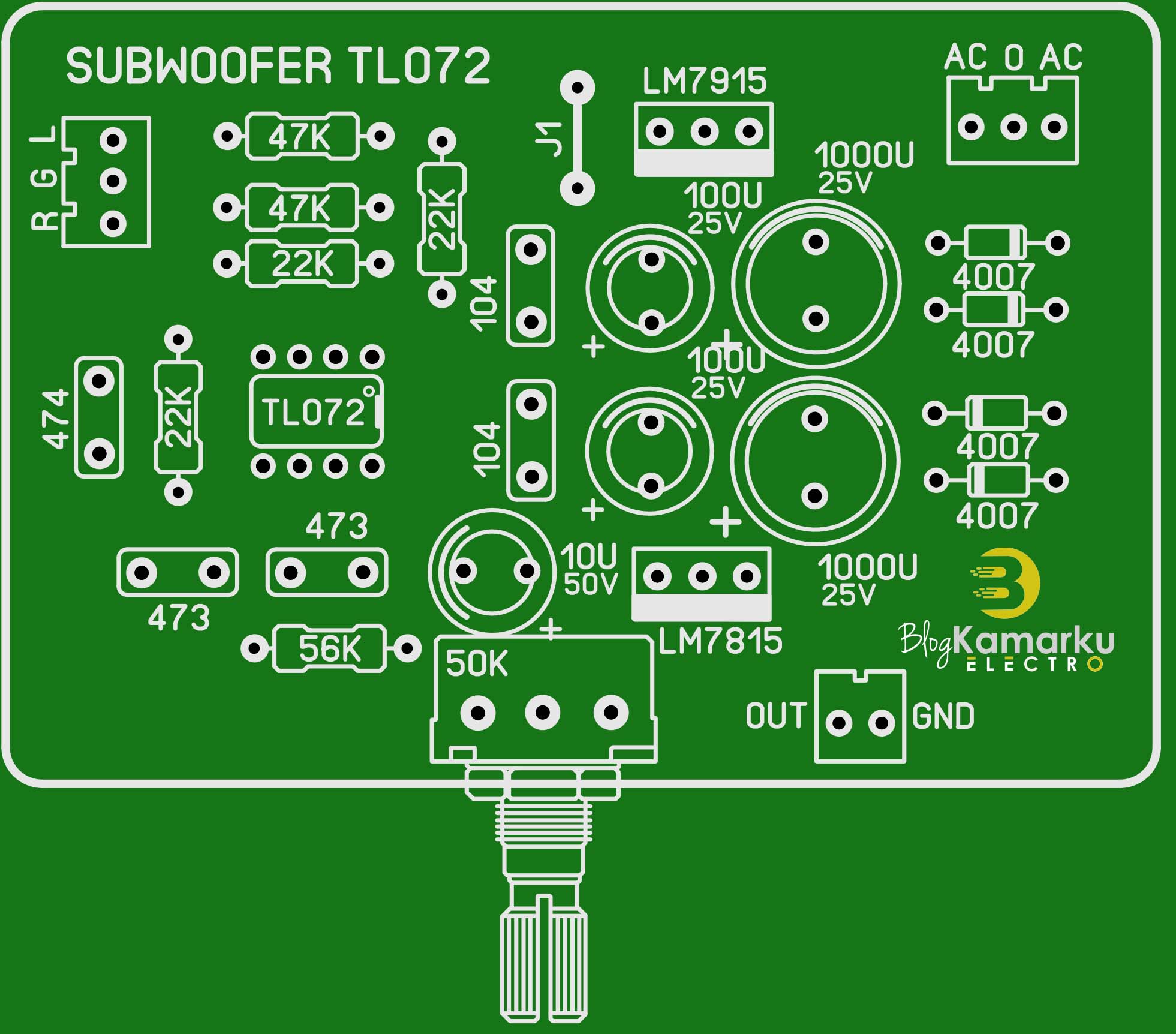layout pcb subwoofer Menggunakan IC TL 072 – BLOGKAMARKU