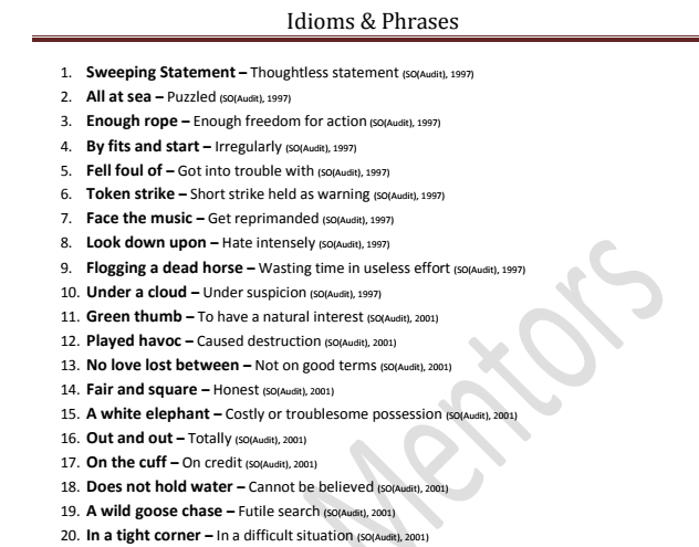 Idioms And Phrases Asked In Various Ssc Exams Pdf Download