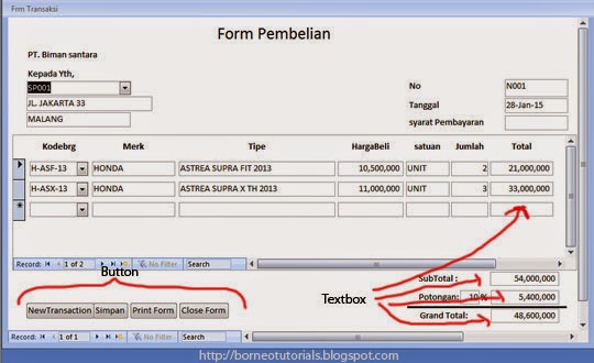 Tutorial Access II:Membuat Form Transaksi Pembelian - Borneotutorials ...
